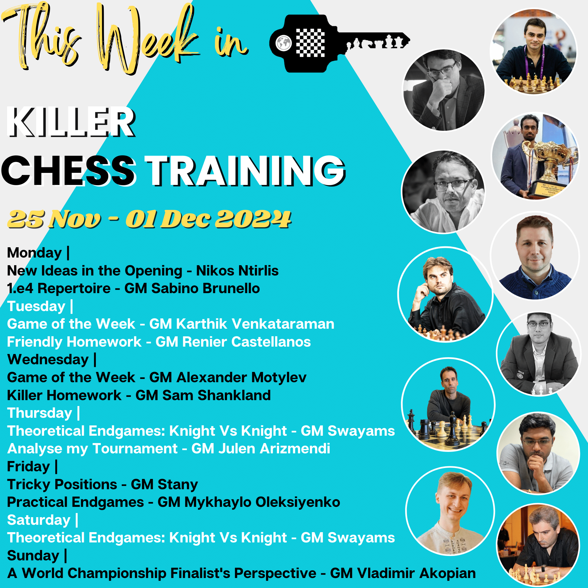 A few schedule updates - Killer Chess Training
